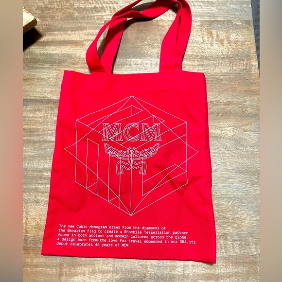 MCM | Bags | Authentic Mcm Red White Visetos Monogram Cloth Shoulder ...